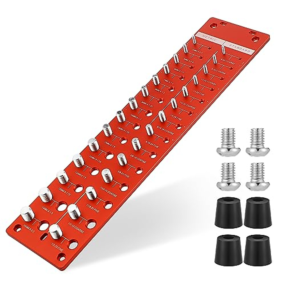 Retisee 28 Size 4'' x 20'' Bolt and Nut Identifier Gauge Nut Bolt Size and Thread Identifier Thread Pitch Gauge Standard Inch and Centimeter Ruler (Red,Classic)