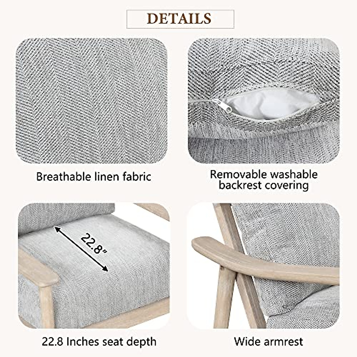 FIQHOME Mid Century Modern Solid Wood Frame,Arm Vertical Slatted Back,Thick Pad Upholstered Accent Chair for Living Room, Bedroom, Belcony,Natural