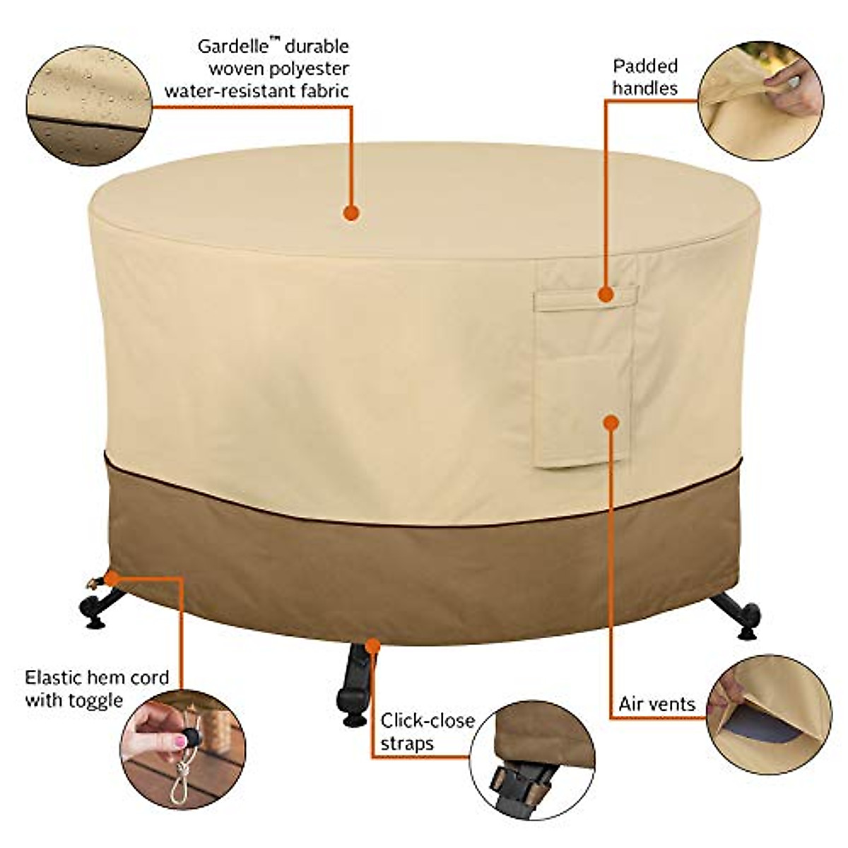 Classic Accessories Veranda 42" Fire Pit Table Cover - Round, Outdoor Table Cover, Pebble