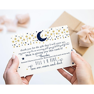 25 Twinkle Little Star Baby Thank You Cards Pack – Boys Baby Shower Notes with Envelopes Set, Prefilled Message, Customizable Personalize Blank Stationery Blue and Gold, New Parents Gift Ideas