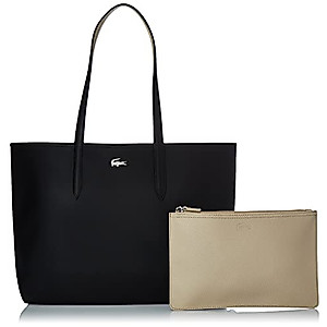 Lacoste womens Reversible Anna Tote Top Handle Handbag, Black Warm Sand, One Size US