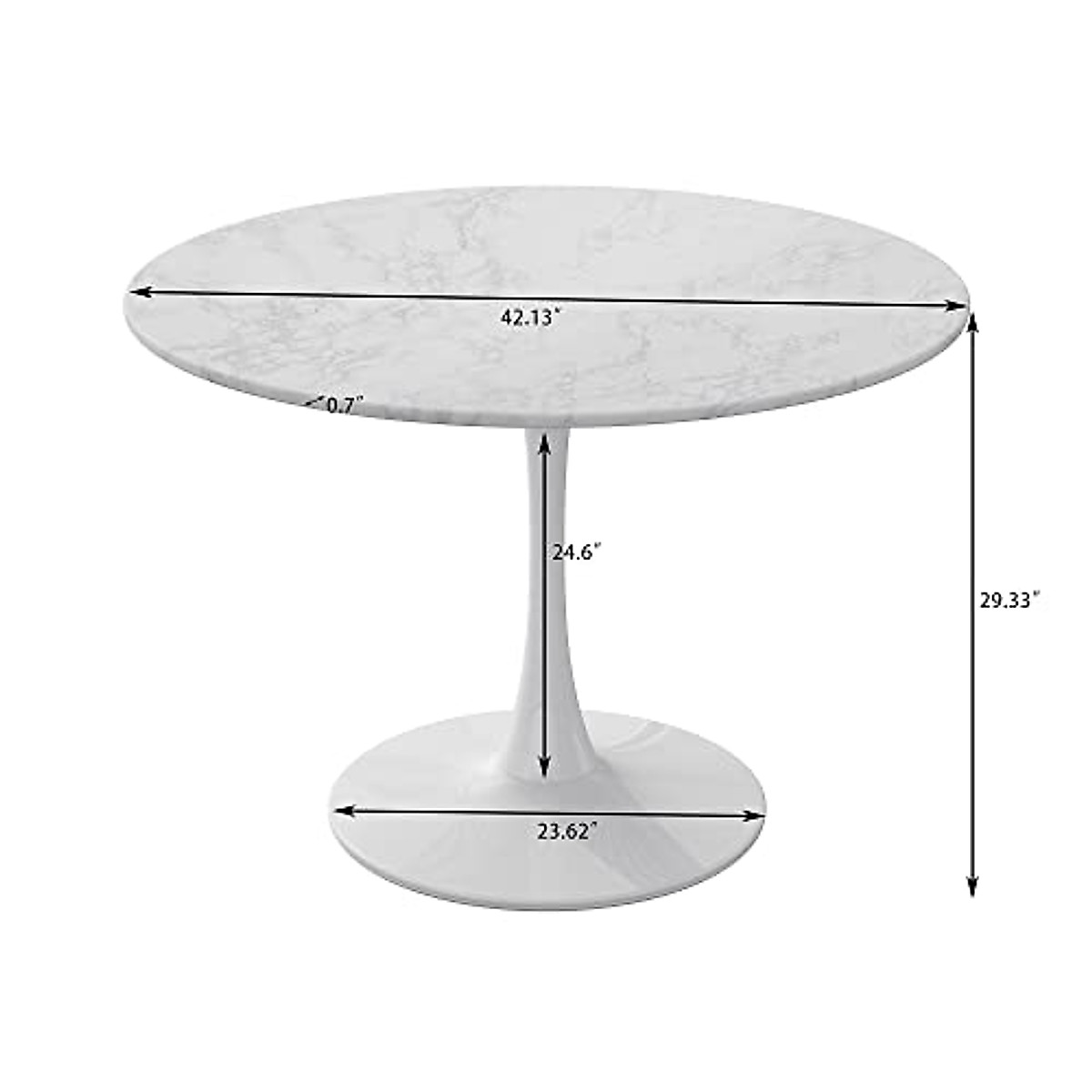 DKLGG 42" Modern Round Dining Table with Printed Marble Table Top, Metal Base Pedestal Table Tulip Table Kitchen Table for 4-6 Person, Small Space Home, End Table Leisure Coffee Table, Marble