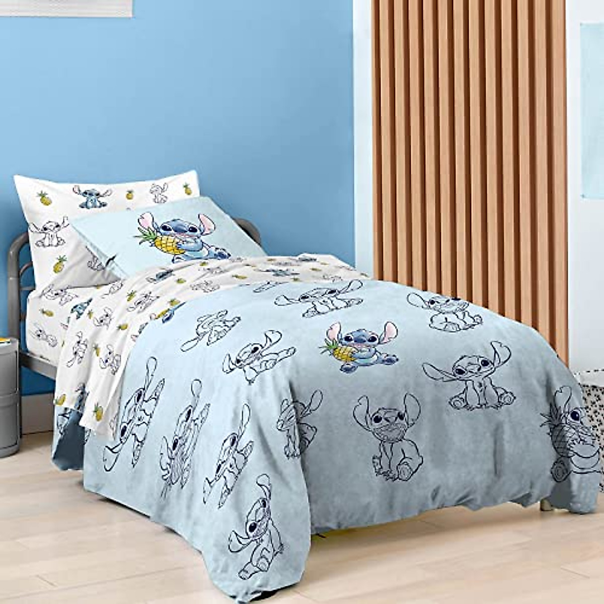 Saturday Park Disney Lilo & Stitch Watercolor Vibes Twin Bed Set - 5 Piece 100% Organic Cotton Bedding - GOTS & Oeko-TEX Certified (Disney Official)