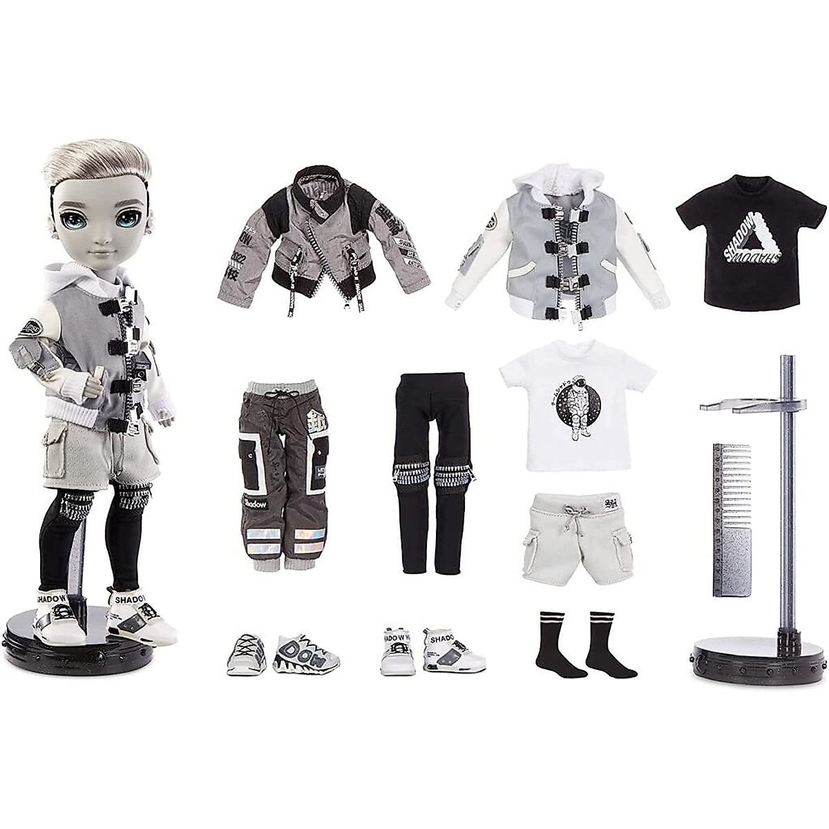 Rainbow High Shadow Series 1 Ash Silverstone- Greyscale Boy Fashion Doll. 2 Silver Designer Outfits to Mix & Match with Accessories, Great Gift, Multicolor, 583578EUC