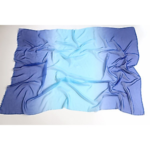 Thin 30D Shade Chiffon Fabric Soft Dancing Scarf Hanfu Chiffon Material Party Show Gradient Decoration Fashion Chiffon Gauze 100cm*148cm (Royal Blue-Sky Blue-Royal Blue)