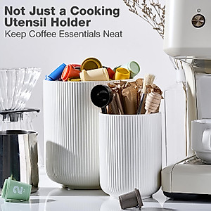 Mfacoy Large Kitchen Utensil Holder Set of 2, 7.3" + 5.4" Ceramic Cooking Utensil Holder for Countertop, Large Utensils Crock for Kitchen Counter, Utensil Storage Organizer for Spatula, Kitchen Decor