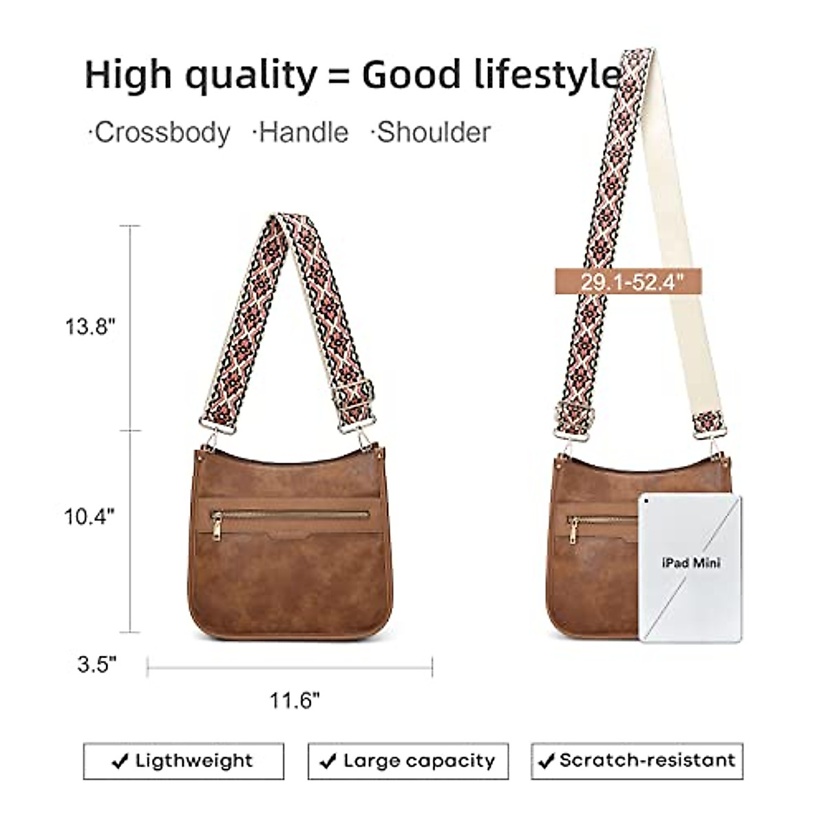 Crossbody Bags for Women Shoulder Hobo Handbags Leopard Guitar Strap Ahdorned Crossbody Bags Neoprene Strap Purse Large