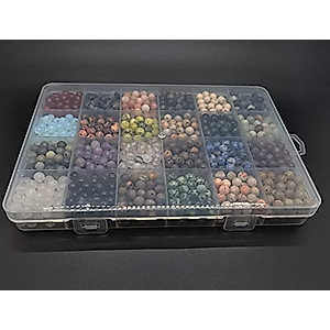 1200pcs 6mm Natural Round Stone Beads Gemstone Beading Loose Gemstone Beads Hole Size 1mm DIY Smooth Beads for Bracelet Necklace Earrings Jewelry Making,Box Packed (24 Material -2,6mm)