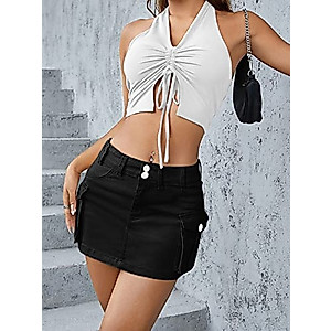 Cargo Skirt Jean Skirt Mini Skirt y2k Jean Skirt for Women Cargo Skirt y2k Cargo Mini Skirt Women's Casual Low Waisted Solid Button Up Denim Jean Skirt Black