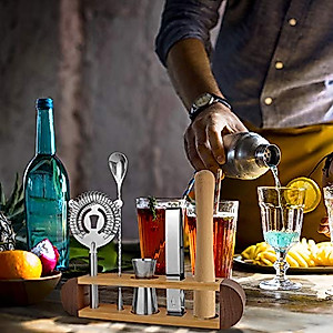 TJ.MOREE Bartender Kit with Stand, 11-Piece Bar Tool Set Cocktail Set Perfect Home Bartender Set and Martini Shaker Set for Drink Mixing Experience - Walnut