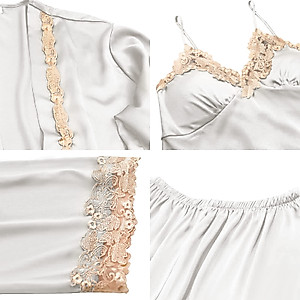 SAPJON Womens Pajama Sets 5PCS Silk Pajamas for Women Cute Sleepwear Loungewear Satin Pajamas Sets for Women Soft White