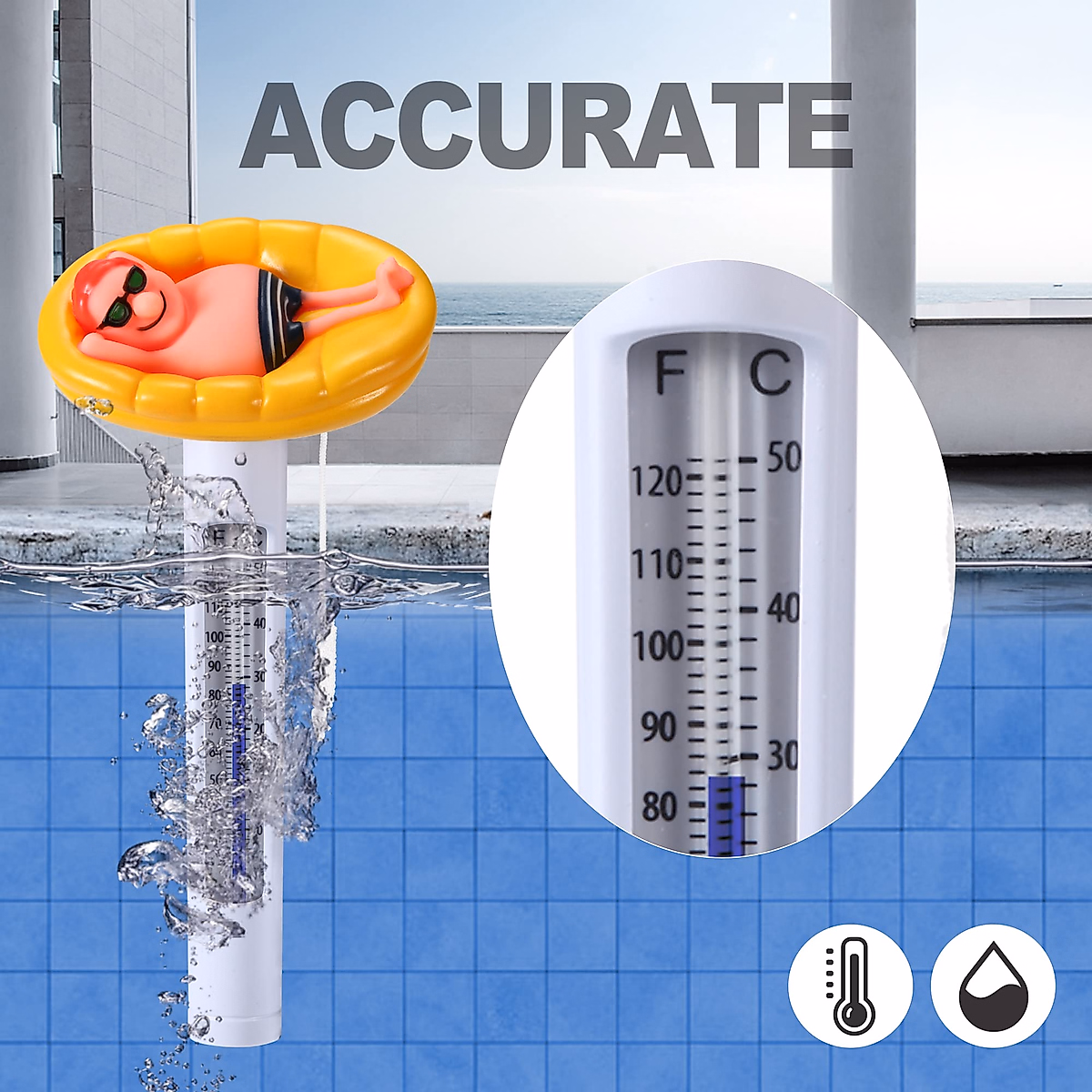 Kingsource Pool Thermometer Large Floating Water Temperature Thermometers with String, Water Thermometer Aquarium,for Outdoor & Indoor Swimming Pools, Spas, Hot Tubs, Aquariums & Fish Ponds