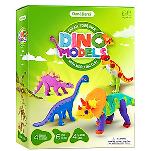 Dino Models, Clay Craft Kit - Dinosaur Arts and Crafts for Kids - Dinosaur Easter Gifts for Boys & Girls - Build 4 Dinos with Air Dry Magic Modeling Clay Model Set Ages 3, 4, 5, 7, 8+ Boy or Girl