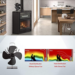 CRSURE Wood Stove Fan, 4-Blade Fireplace Fan Heat Powered, Thermal Fan for Wood Stove/Burner/Wood burning Stove Top, Non Electric Fans for Gas/Pellet Stove/Heater.