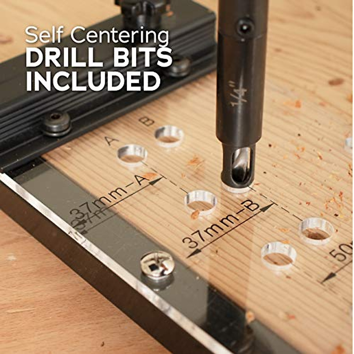 EZ Align Premium Shelf Pin Drilling Jig With 1/4" And 5mm Self Centering Drill Bits, Dual Sided Shelf Pin Jig for Easy Alignment On Both Sides Of The Shelf
