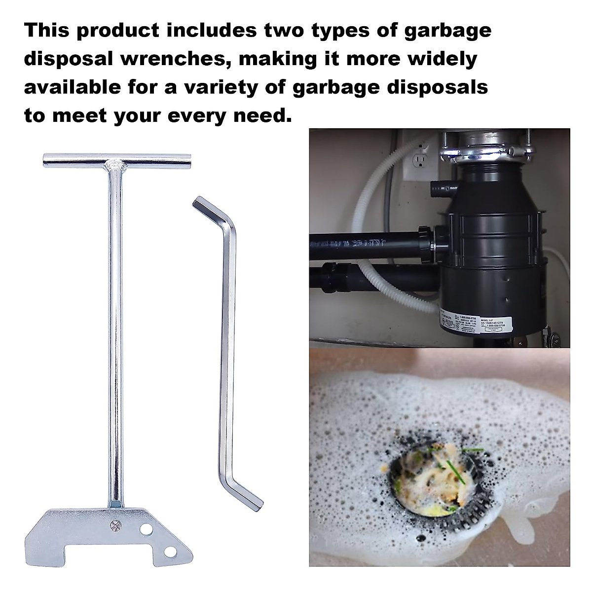 FullMayPro Garbage Disposer Unjamming Wrench/WRN-00 Garbage Disposal Wrench Tool,Garbage Disposal Unjamming Wrench/Garbage Disposal Wrench for Dislodge Jams or Clutter From Above The Sink（Silver Kit）