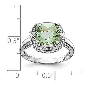 Diamond2Deal 925 Sterling Silver Diamond and Green Quartz Solitaire Ring Sz 9 (3.3ct,Green&H Color)