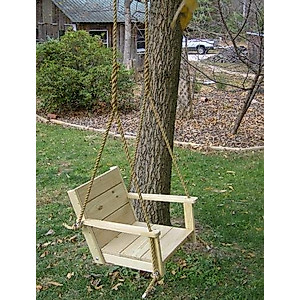 Wood Tree Swings - Wooden Hanging Chair Swing - Hang Outdoors in a Tree on a Porch or Patio Garden - Indoors in a Basement or Children's Playroom - Includes Rope and Clamps