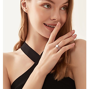 TIGRADE 1.5CT Oval Opal Bridal Ring Sets 3Pcs Rose Gold Stackable Rings Cubic Zirconia Engagement Halo CZ Wedding Band for Women Size 3-12, Size 7