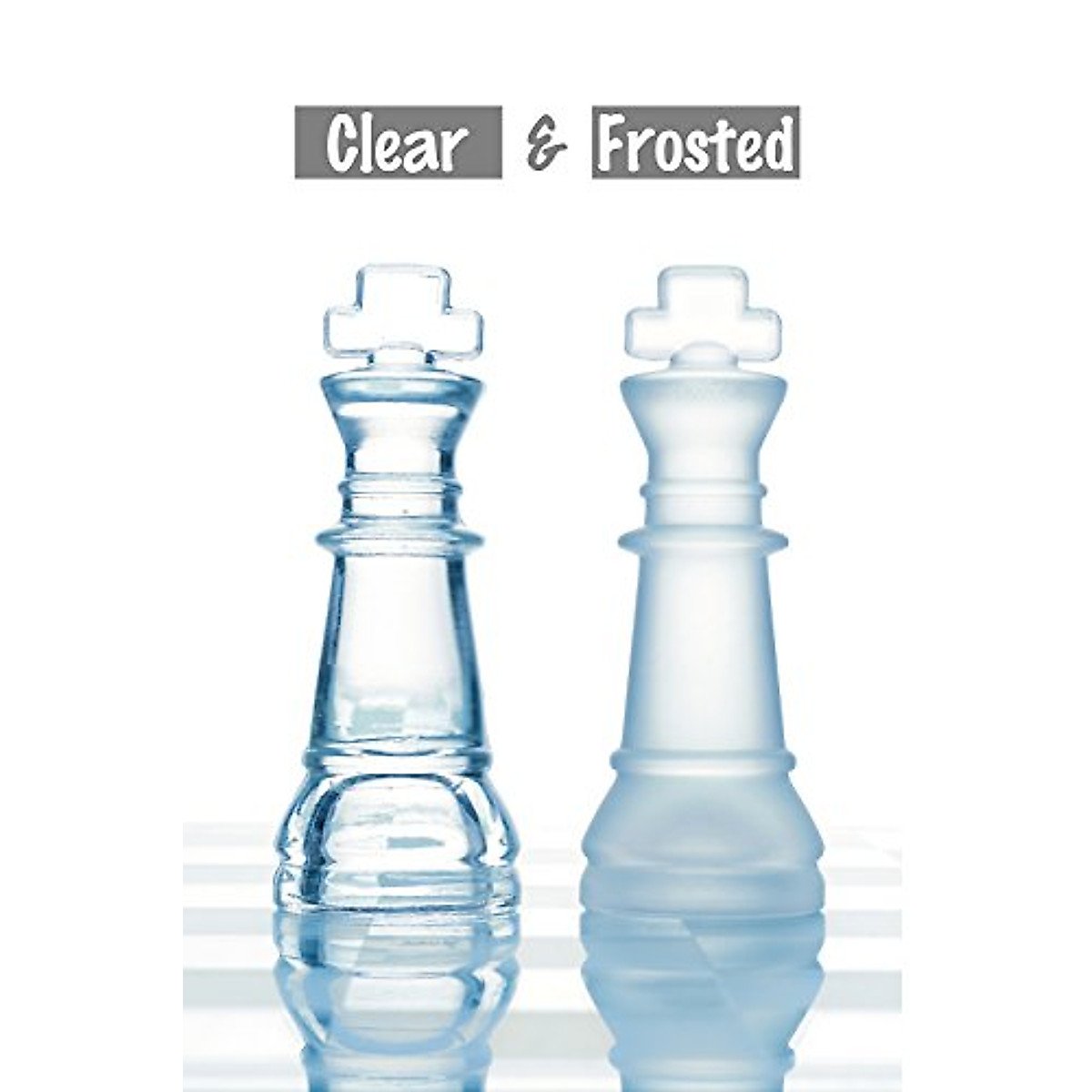 Gamie Glass Chess Set, Elegant Design - Durable Build - Fully Functional - 32 Frosted and Clear Pieces - Felted Bottoms - Easy to Carry - Reassuringly Stable (12 Inch)