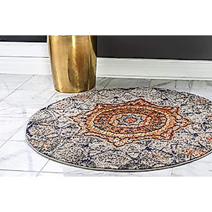 Unique Loom Vita Collection Modern Over-Dyed Center Medallion Vintage Area Rug, 8 ft x 8 ft, Gray/Ivory