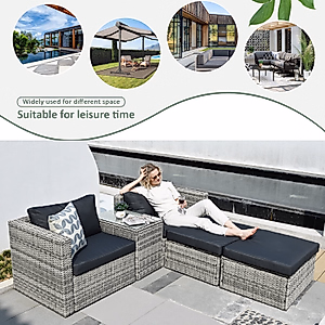 CHINNLUU Patio Furniture Set 5 Pieces Outdoor Conversation Set All-Weather Wicker Rattan Sectional Sofa with Ottoman Cushions Pillows for Lawn Pool Garden Backyard