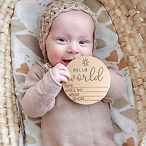 Baby Announcement Sign | Birth Announcement Sign | Hello World Newborn Sign | Perfect Photo Prop - Hospital & Home | Keepsake Baby Name Sign | 1-Piece Set | Wooden Material