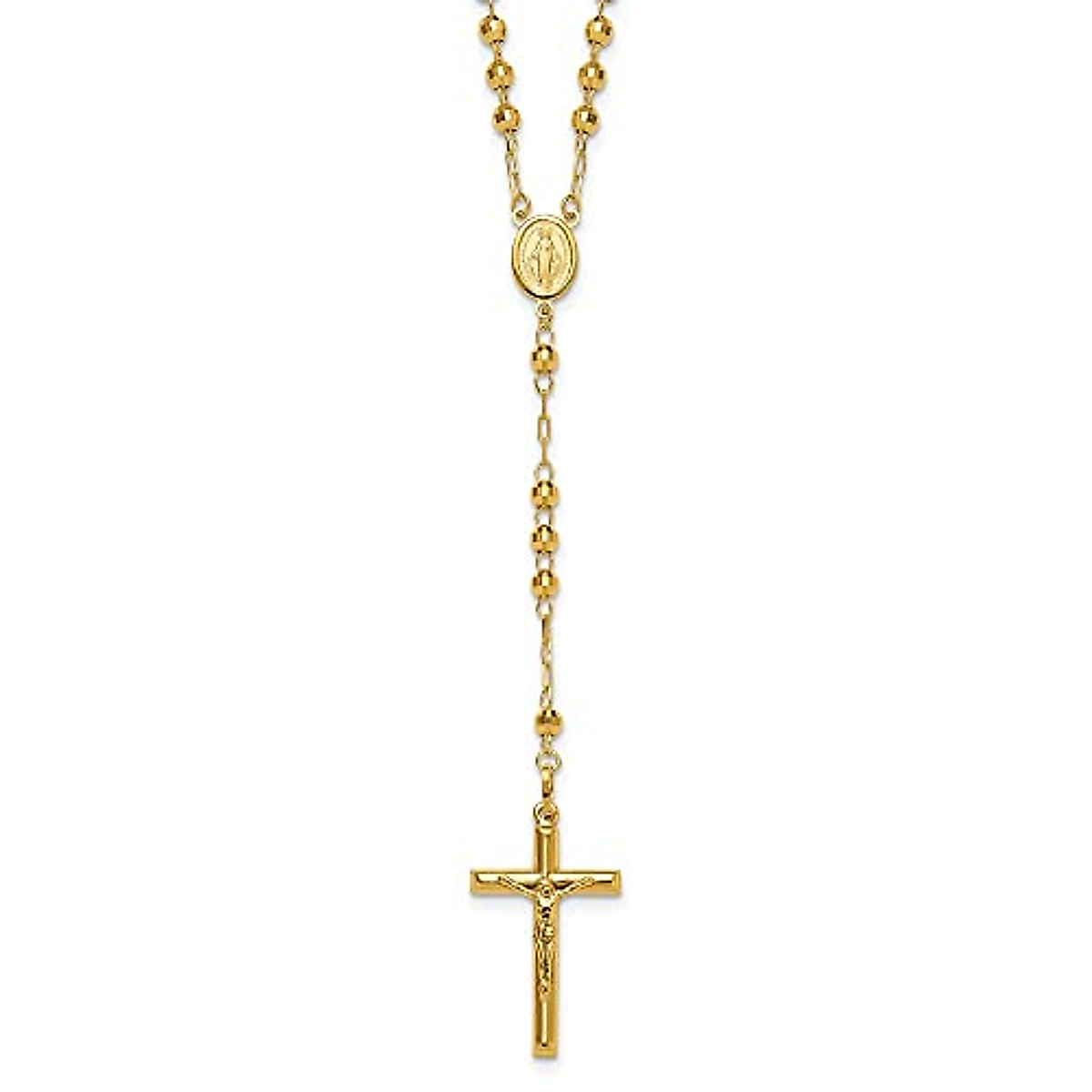 IceCarats 14K Yellow Gold 4mm Beaded Rosary Necklace 24 inch Chain