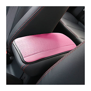 Auto Center Console Pad, PU Leather Car Armrest Seat Box Cover, Waterproof Non Slip Soft Armrest Box Cushion Protector, Car Accessories for Women Men, Universal for SUV, Truck, Van (Pink)