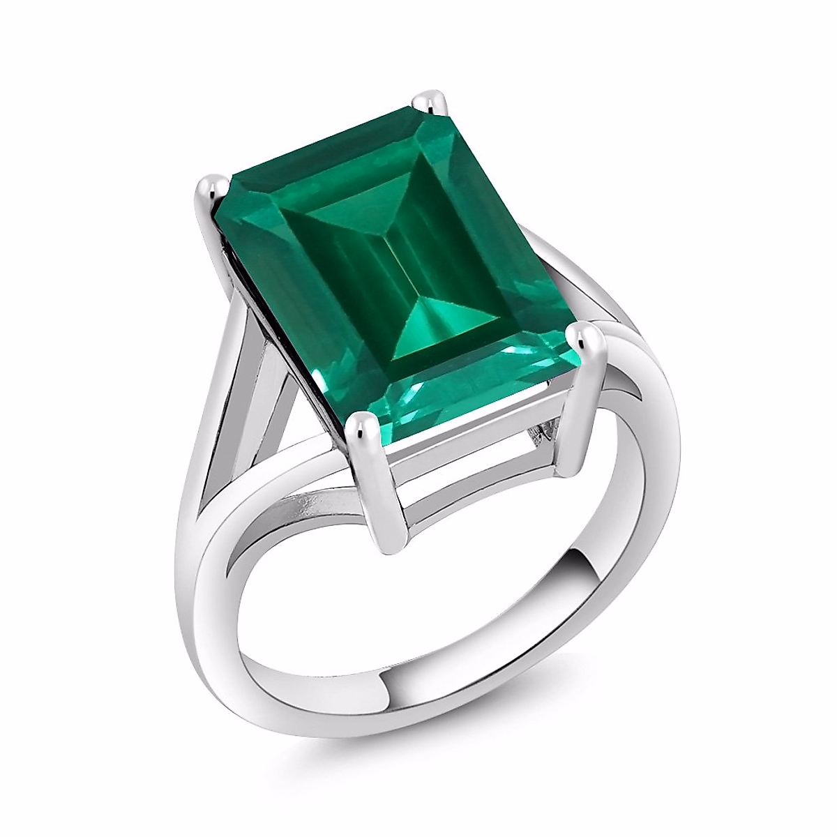 Gem Stone King 925 Sterling Silver Emerald Cut Green Simulated Emerald Engagement Ring | 6.50 Cttw | Wedding Anniversary Promise Ring For Women | Available in size 5-9