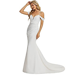 Ever-Pretty Women's Double V Neck Short Sleeve Mermaid Long Bridal Dress for Women White US12