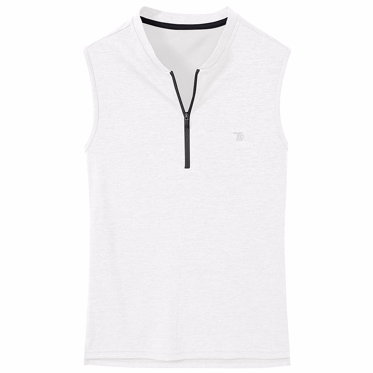 BGOWATU Women's Golf Polo Shirts Sleeveless Zip Up Collarless UPF 50+ Tennis T-Shirt Lightweight Quick Dry White L