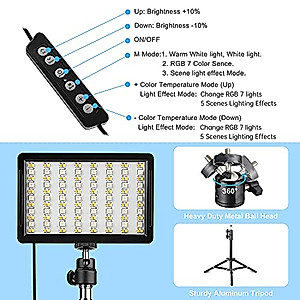 Led Video Light for Camera, RGB Photography Lighting Kit (2 Packs) with Adjustable Tripod Stand/Remote,Dimmable 6500K for Desktop Filming/Streaming/Video Conferencing/Studio Shooting