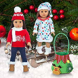 ZITA ELEMENT 2 Sets 18 Inch Girl Doll Christmas Clothes Outfits with Shoes and Christmas Accessories - 18 Inch Christmas Doll Clothes Dress Boots Hat Scarf Hairclips Bag