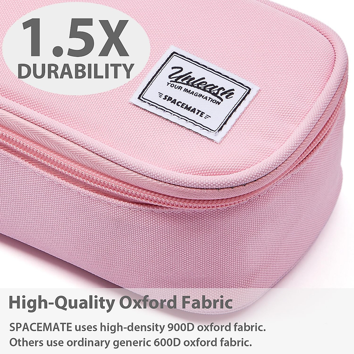 SPACEMATE Pencil Case Pouch Bag School Supplies for Girls and Boys, Large Big Capacity Aesthetic Pen Case, Simple Zipper Stationery Bag for Women Men Adults, Pink, 1800ml