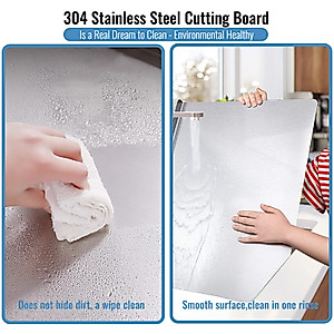 Cutting Boards, 304 Stainless Steel Cutting Board, Chopping Board, Pastry Board, Baking Board for Kitchen, Cutting Mats, Pastry Board for Meat, Vegetables, Non-Slip Cutting Board with Lip (50 * 70cm)