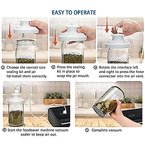 Mason Jar Vacuum Sealer Kit for Foodsaver, Food Saver Jar Sealer Attachment, Food Storage Vacuum Sealer Kit with Accessories Hose for Wide & Regular Mouth Mason Jar