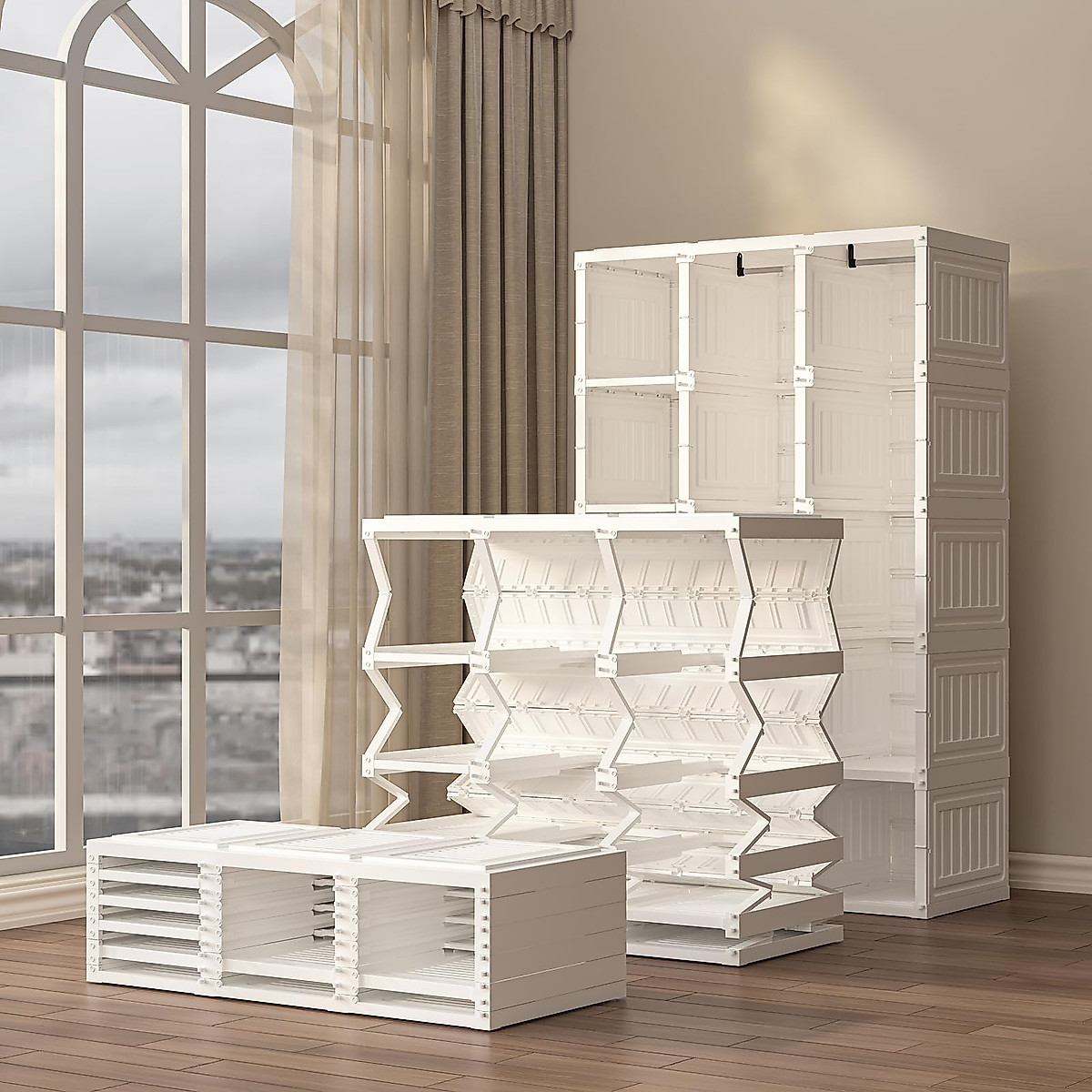 ANTBOX Portable Wardrobe Closet Storage Organizer for Clothes,Folding Plastic Wardrobe with Magnetic Door and Easy Assembly 11 Doors-8 Cubes-2 Hanging Rod.