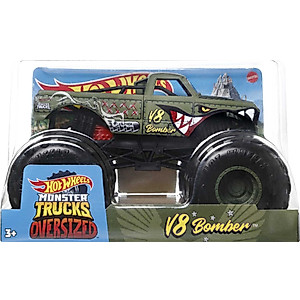 Hot Wheels Monster Truck 1:24 Scale Green Bomber Vehicle with Giant Wheels for Kids Age 3 to 8 Years Old Great Gift Toy Trucks Large Scale