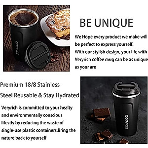 Insulated Coffee Mug with Lid, 18oz Vacuum Stainless Steel Tea Tumbler Cup, Durable Double Wall Leak-Proof Reusable Coffee Cup Thermos Mug for Travel Office School Party Camping (Black)