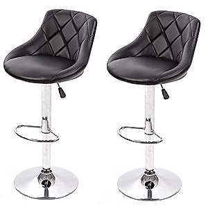 Ergonomic Design Bar stool Adjustable Hydraulic 360 Degree Swivel Stable Steel Frame Hight Density Cushion Seat Kitchen Dining Chair Pub Stool - Set of 4 Black #1953blk