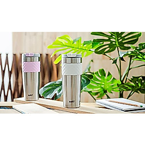 Zak Designs Aberdeen Vacuum Insulated 18/8 Stainless Steel Travel Tumbler with Leak-Proof Click Lid and Silicone Wrap, Fits in Car Cup Holders (Non-BPA, 24 oz, White)