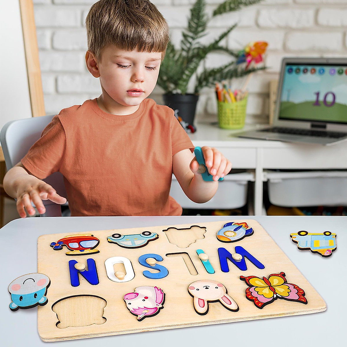 Baosity Name Puzzle for Kids Personalized, Custom Baby Easter Gifts, Easter Basket Stuffers, 1st birthday gifts, Wooden Puzzles for Toddlers, Early Learning Toys for Baby Boy or Baby Girl