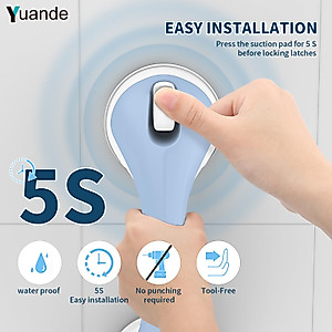 12 Inch 4 Pack Shower Grab Bar, YuanDe Suction Grab Bars for Bathtubs, Bathroom Safety Grip No Drilling Waterproof, Shower Handle Removable Shower Handrails for Seniors Elderly, (Blue&White