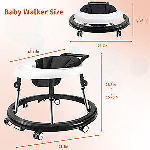 Double Push Handle Baby Walker, Foldable 9-Gear Height Adjustable Baby Walker with Wheels, Infant Toddler Walker with Foot Pads, Baby Walkers and Activity Center for Boys and Girls 6-24 Months…