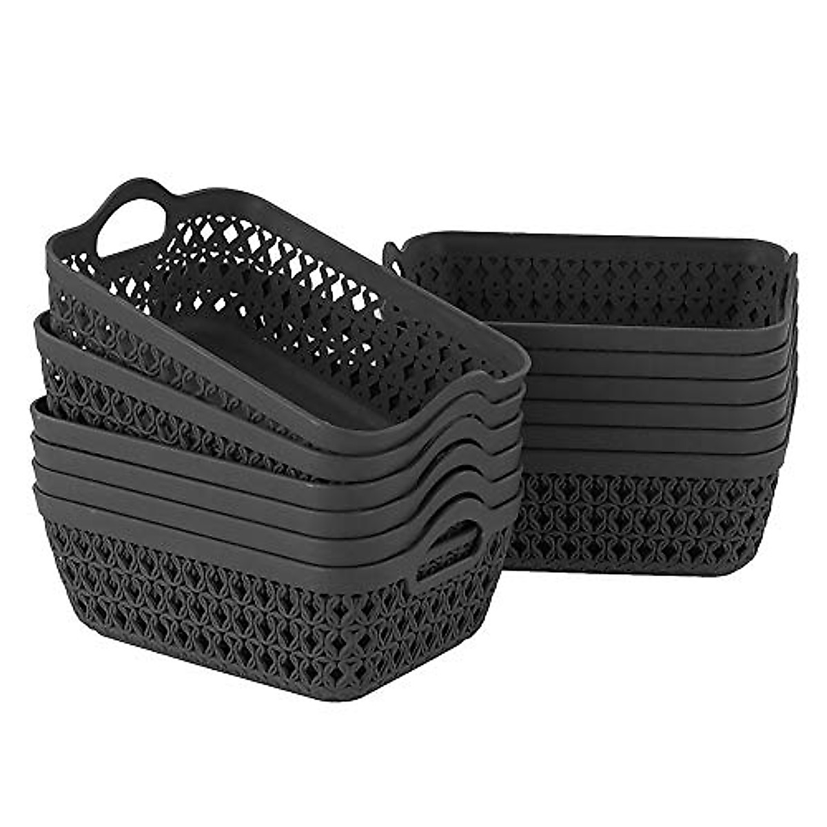 Zerdyne 12-Pack Mini Plastic Storage Baskets Trays, Grey