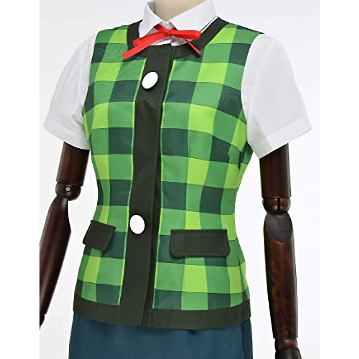 miccostumes Women's Cosplay Costume Secretary Summer Suit Cute Green Checkered Vest Full Set with Headdress (green, M)
