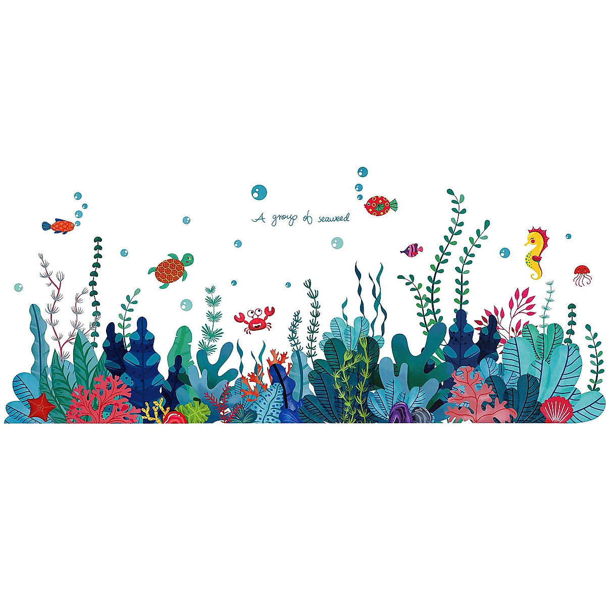 RW- 6794 Removable 3D Under The Sea View Grass Wall Decal DIY Ocean Coral Seaweed Wall Stickers Murals Peel and Stick Home Wall Decor for Kids Bedroom Bathroom Girl Nursery Wall Corner Decoration (A)