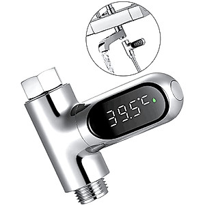 Shower Water Thermometer, LED Digital Display 0~100℃ Baby Bath Water Thermometer Celsius/Fahrenheit Display rotatable Screen for Home Kitchen Bathroom (Silver)