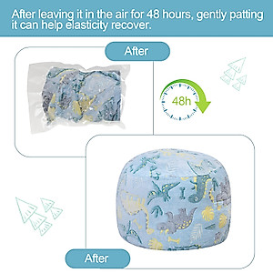 Kids Bean Bag Chair Turn into Beanbag Bed, Dinosaur Toddler Bean Chair for Girl Boy Sleeping, Lazy Children Sofa Couch with Filler, Convertible Child Floor Mattress, Blue Dino